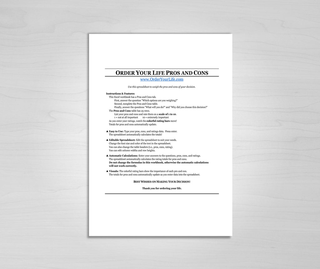 pro con excel template